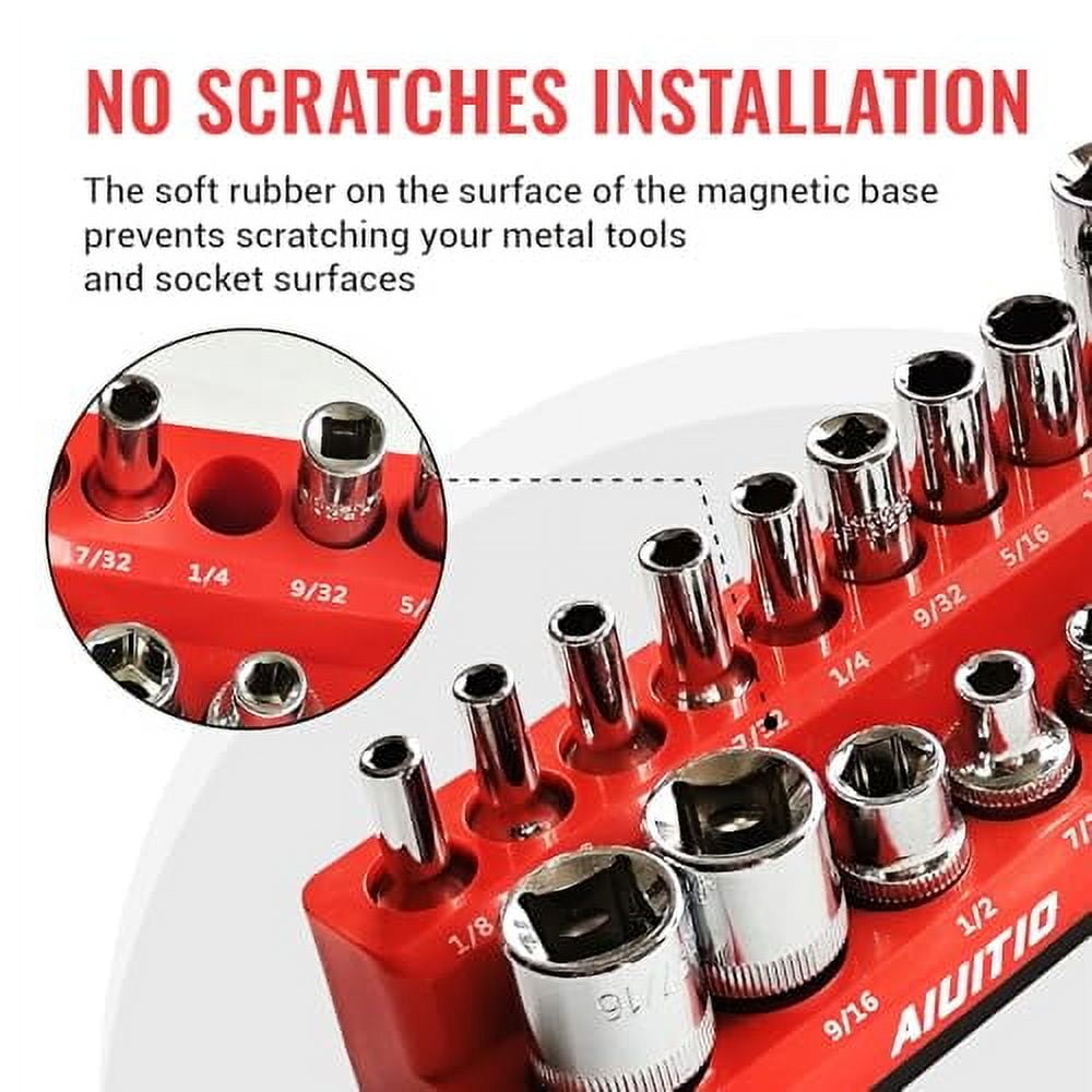 6-Piece Magnetic Socket Organizer Set, Magnetic Socket Holder Includes 1/4", 3/8", 1/2" Drive ...