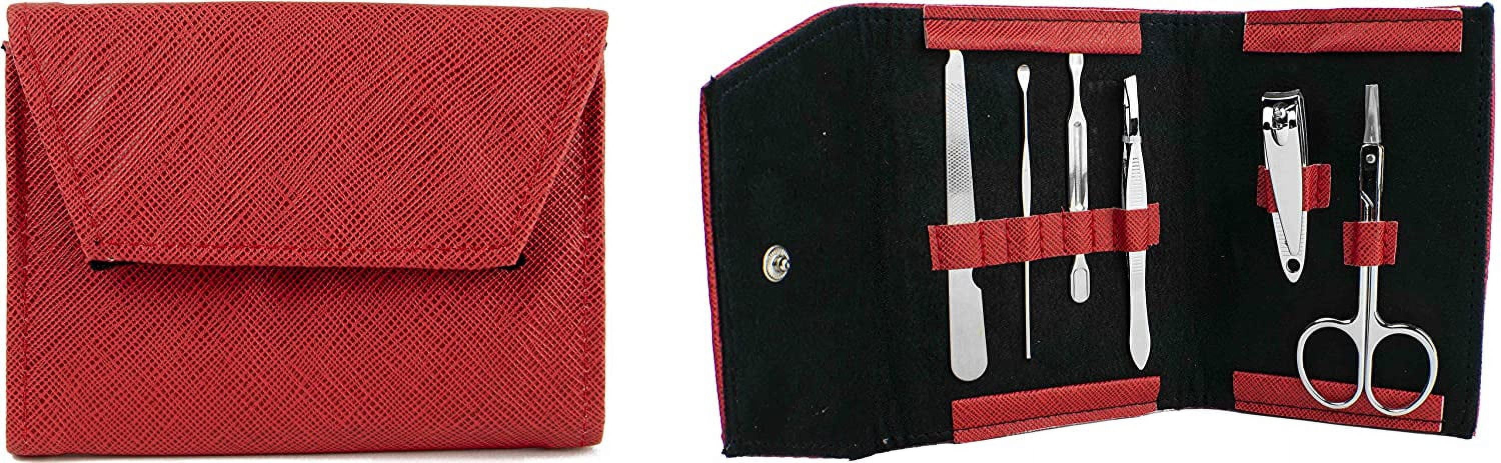 6-Piece Manicure Grooming Kit Set in Red Faux Leather Travel Case ...