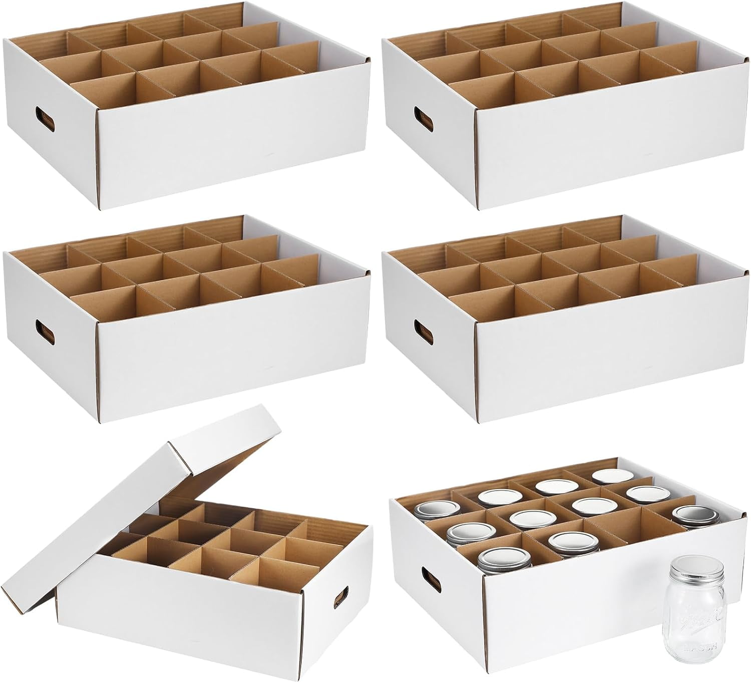 6 Piece Mason Jar Storage Set 16 oz Stackable Boxes with Handles and ...