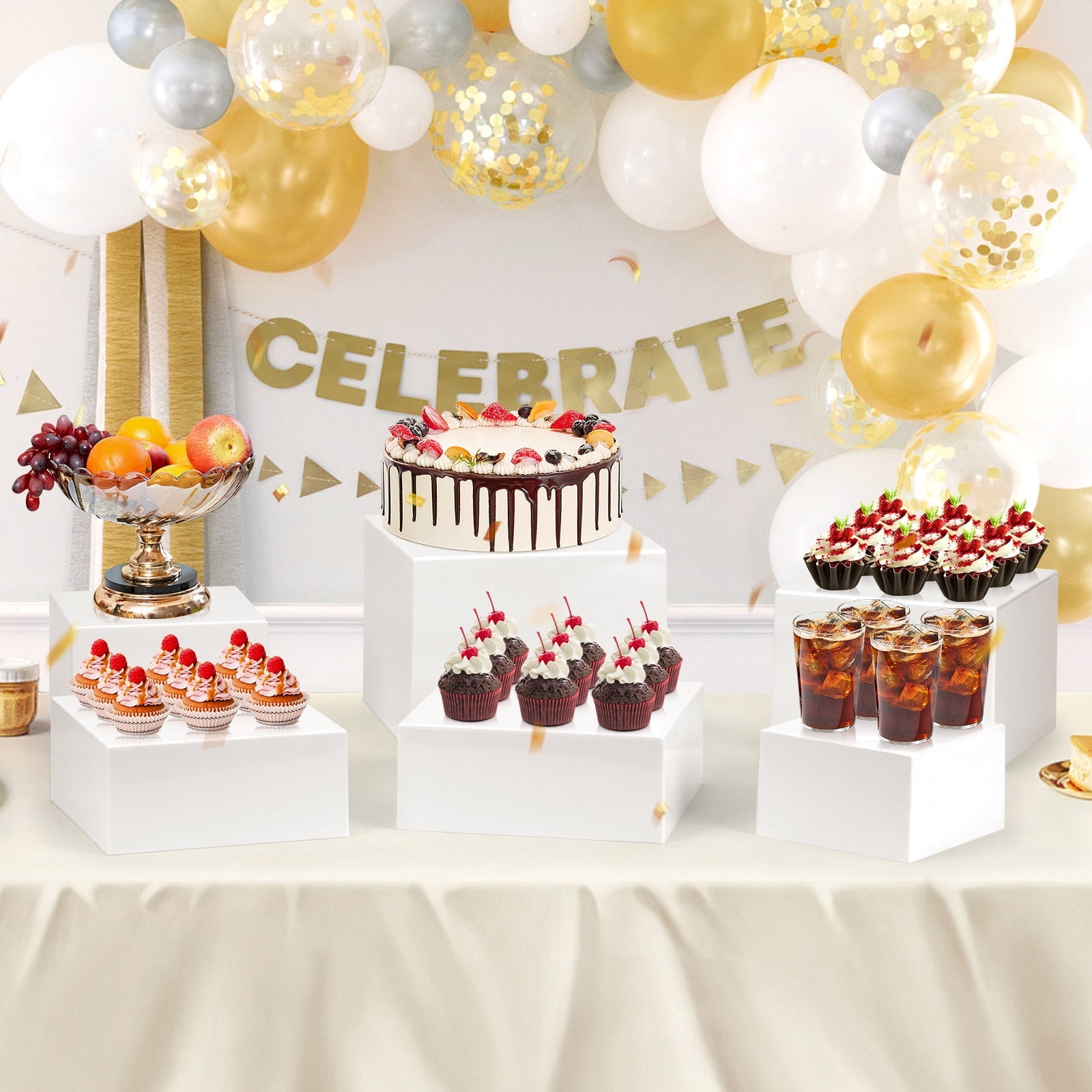 6-Piece Medium White Acrylic Buffet Risers - Stackable Nestable Display ...