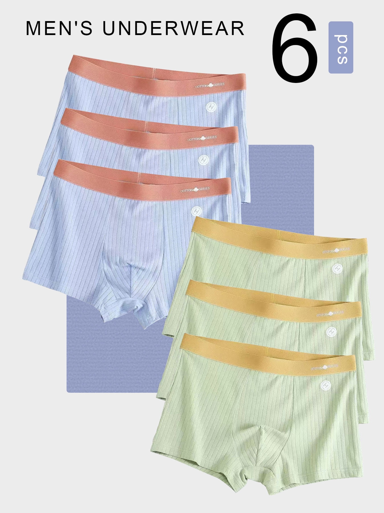 6-Piece Men's Boxers Set | Macaron Color Waistband with Vertical ...
