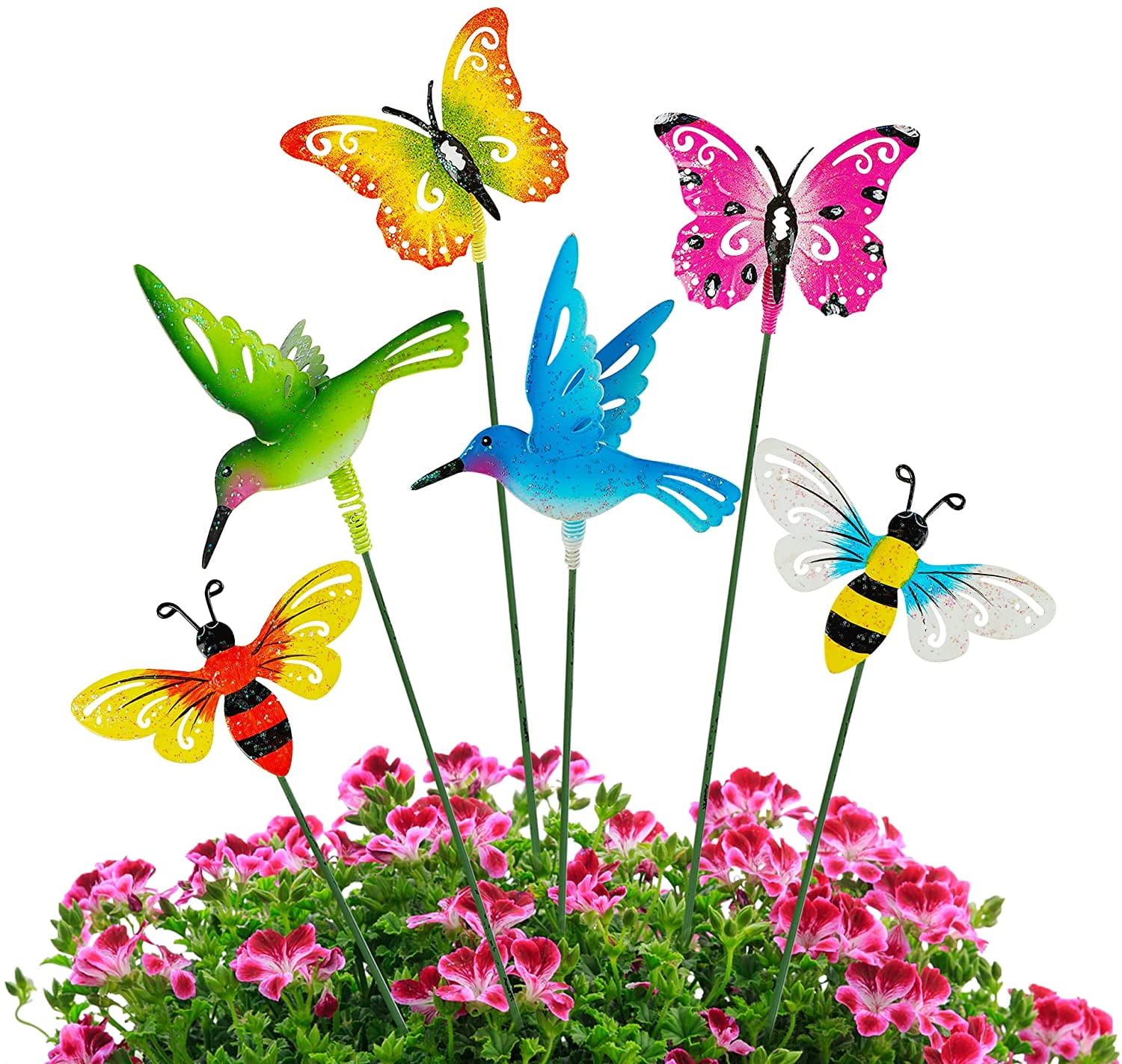 6-Piece Metal Courtyard Stake Spring Decoration, 15-Inch Outdoor Metal ...