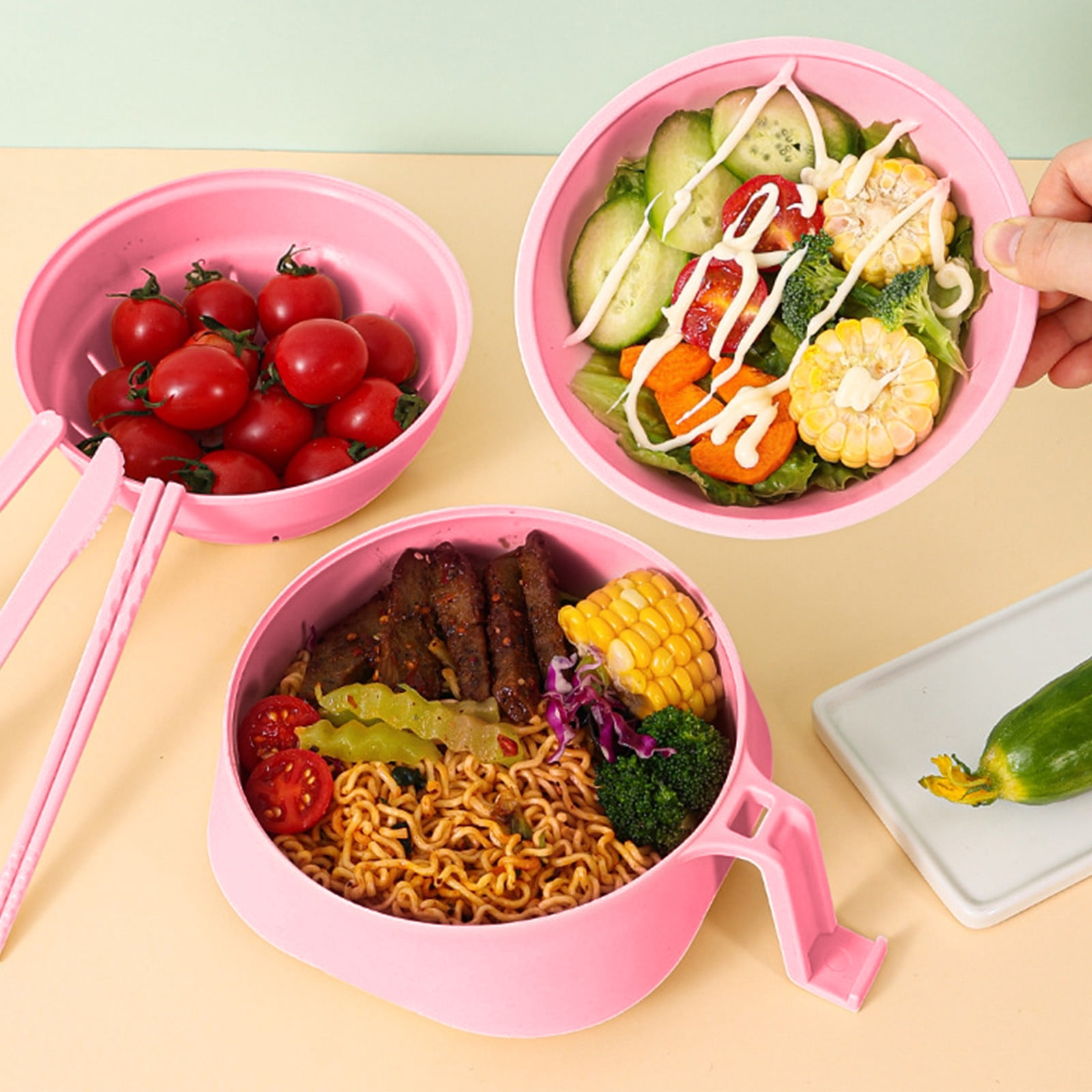 6-Piece Microwave Safe Ramen Bowl Set with Strainer and Lid Plastic ...