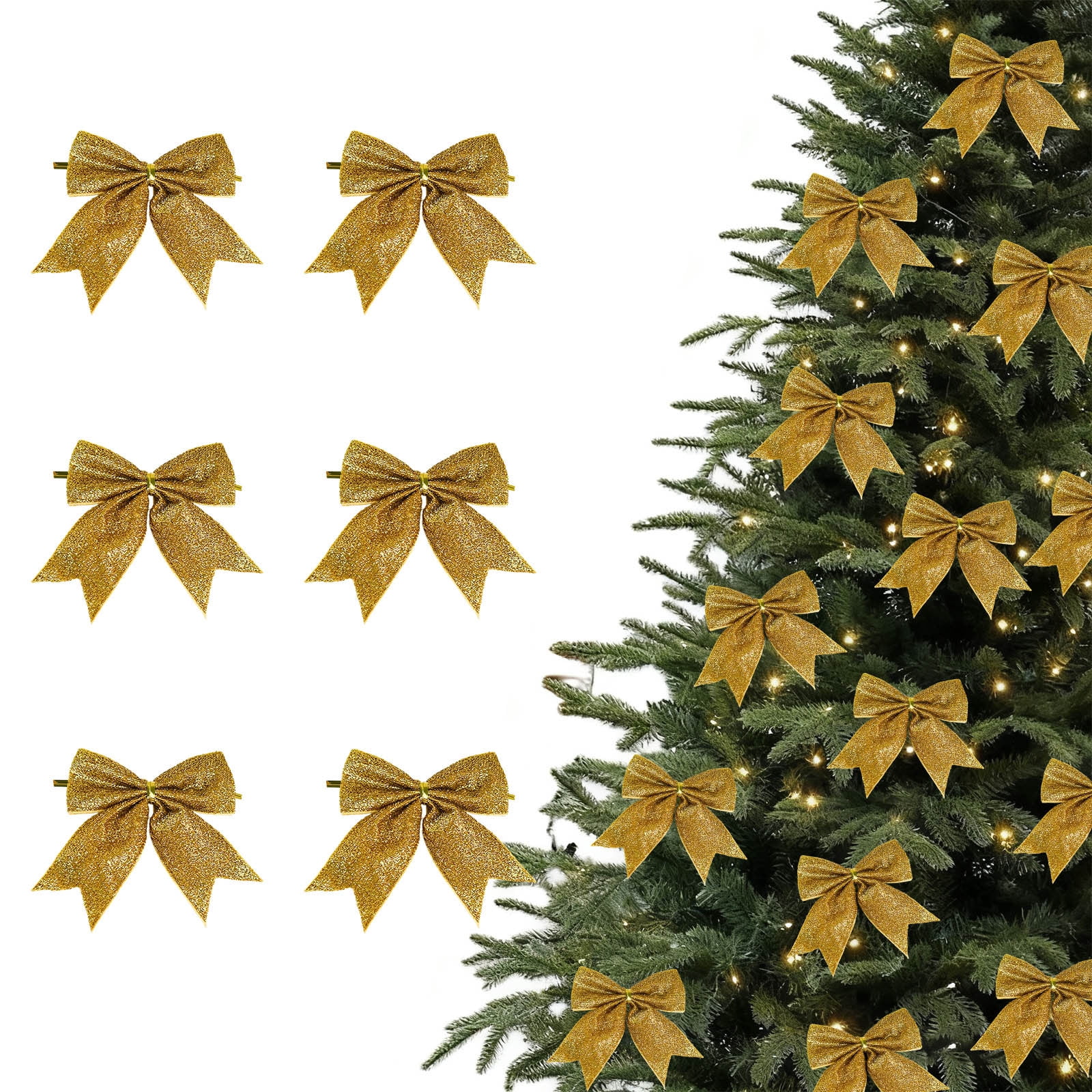 6 Piece Mini Christmas Tree Hanging Bow Ornaments - 9cm Lightweight ...