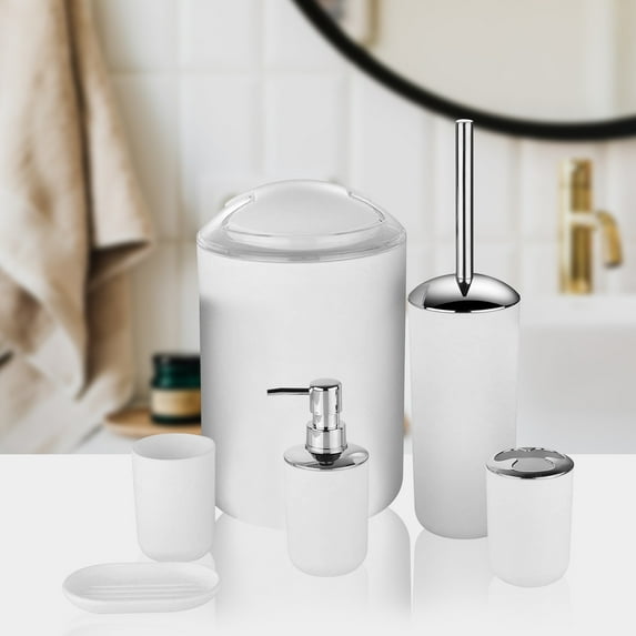 6-Piece Modern Bathroom Accessory Set | Soap Dispenser, Toothbrush ...
