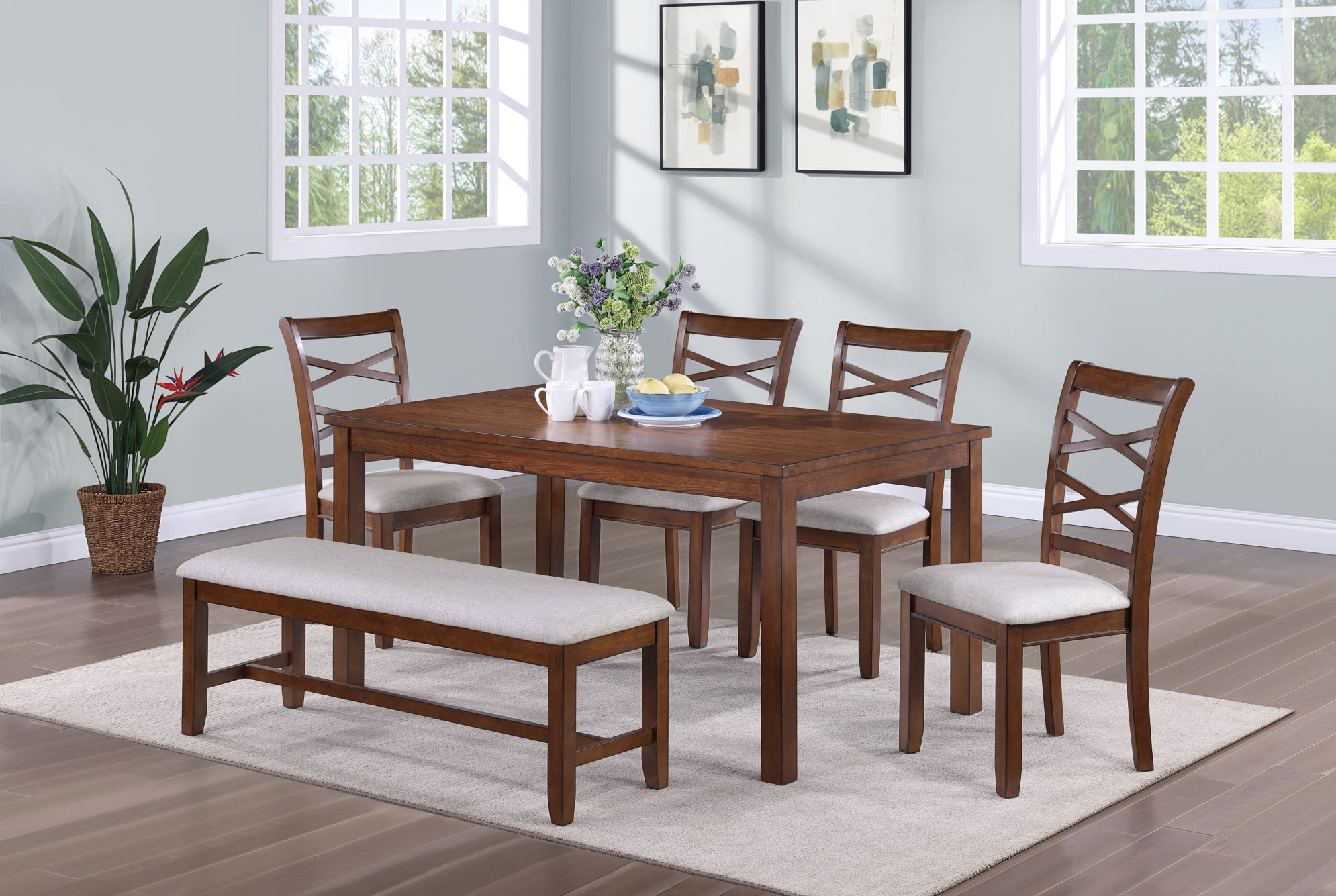 6-Piece Modern Dining Table Set, Square Wood Table with Nailheads ...
