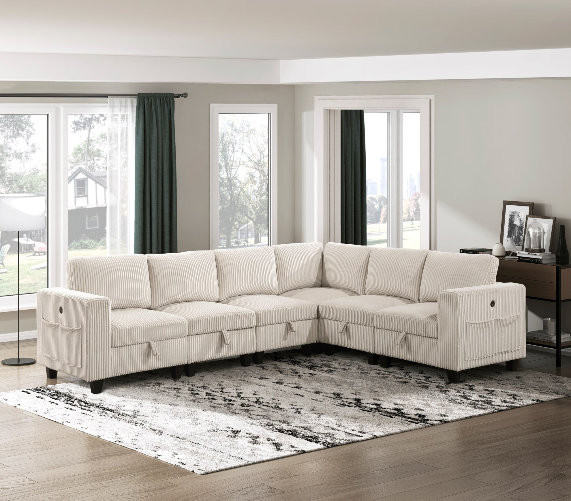 6 Piece Modular Sectional Sofa with Storage Sepace, Corduroy Fabric ...