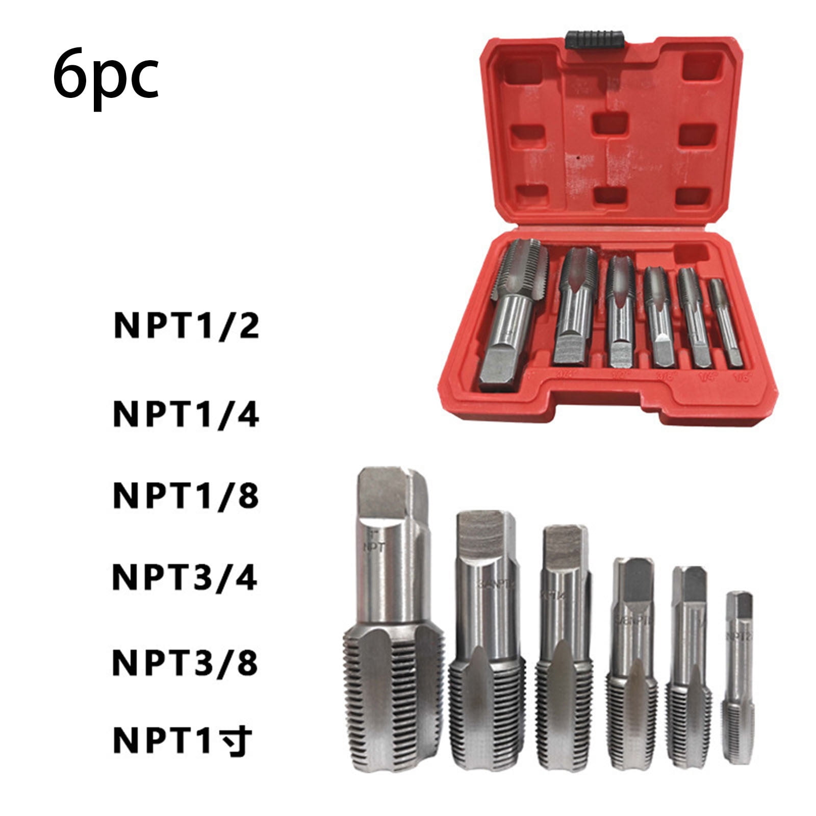 6-Piece NPT Pipe Tap Set (1" to 1/8") - Carbon Steel Threading Tool Kit ...