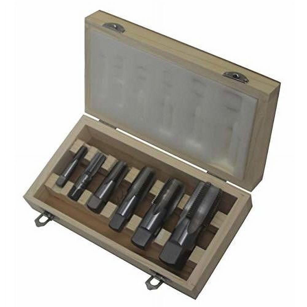 6 Piece NPT Pipe Tap Set in Wooden Case (1/4 ", 3/8 ", 1/2 ", 3/4 ", 1 ...