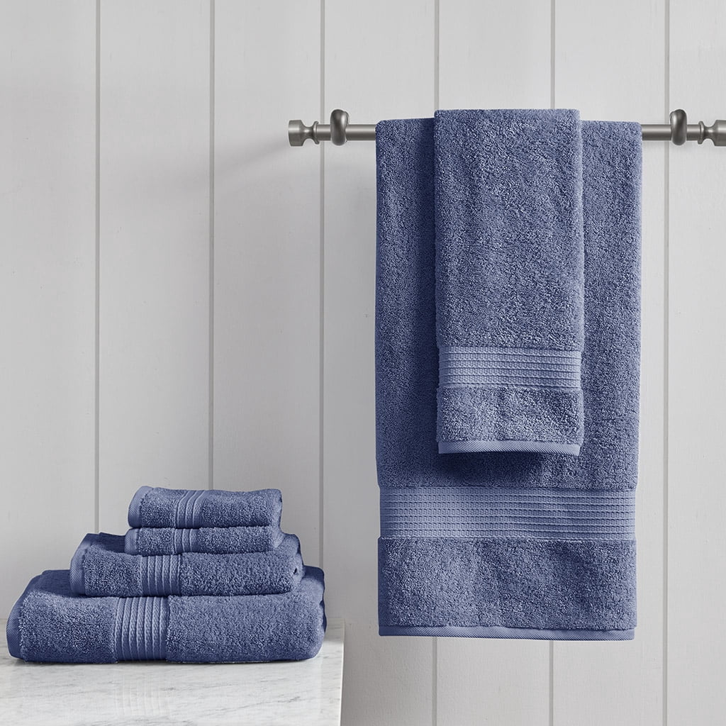 6 Piece Navy Organic Cotton Towel Set, 650Gsm Gots Certified Oversized ...