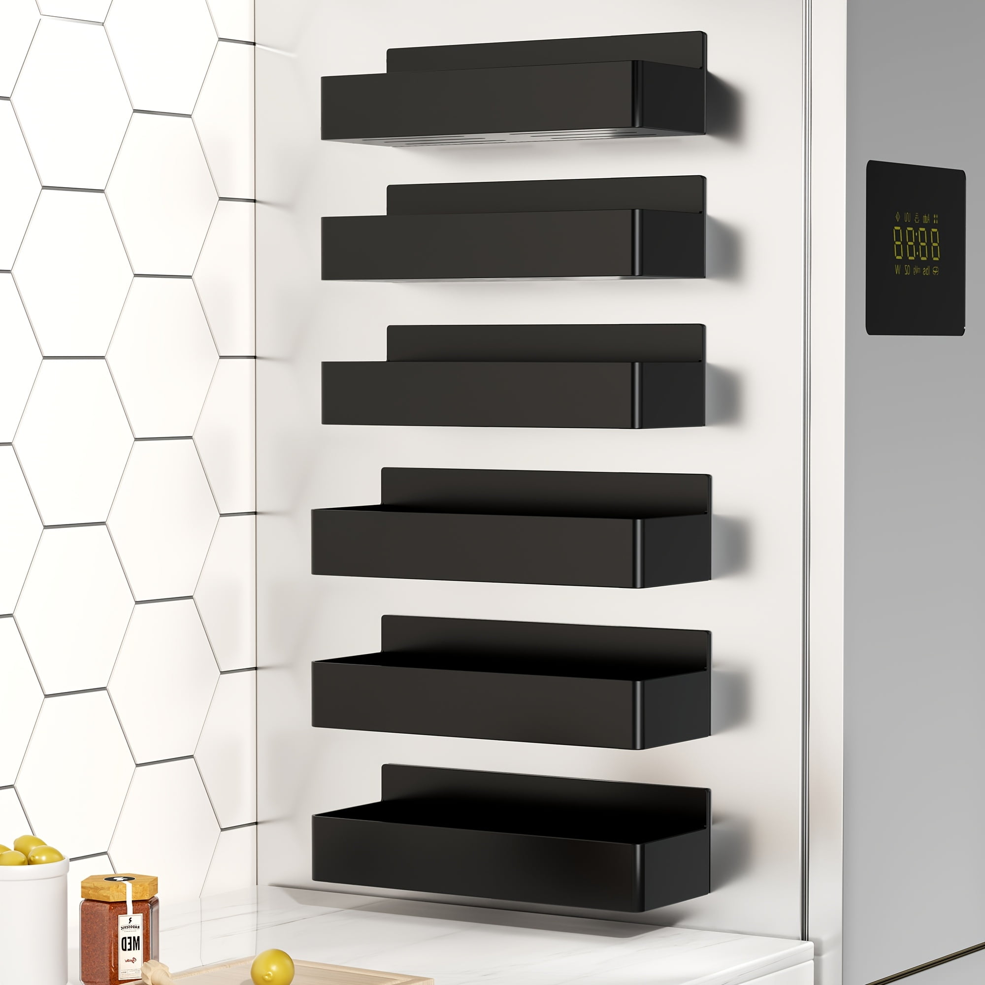 6-Piece No-Drill Magnetic Spice Rack - Heavy-Duty Wall-Mounted ...