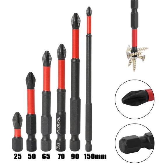 6-Piece Non-Slip Magnetic PH2 Cross Screwdriver Bit Set with Hex Shank ...