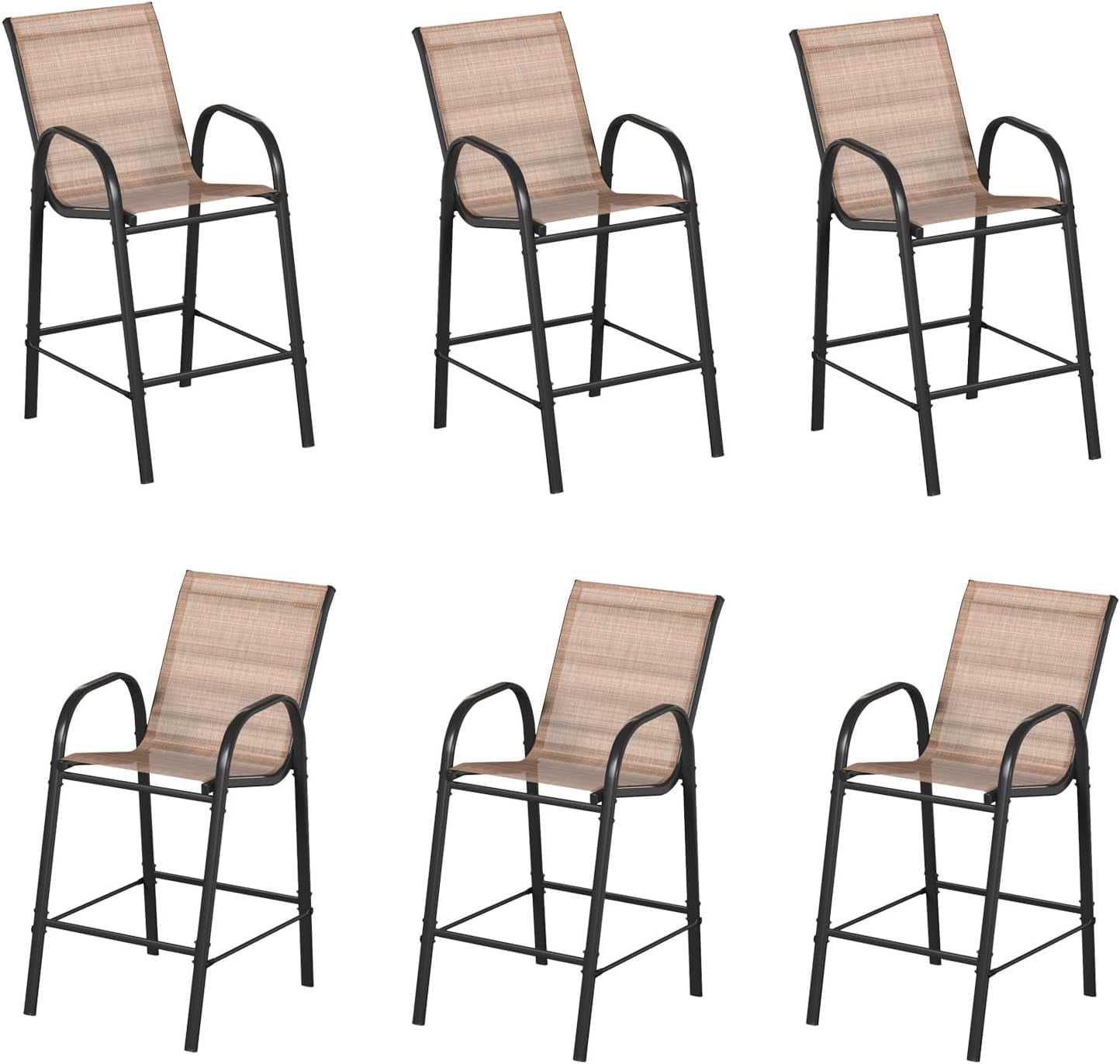 6-Piece Outdoor Bar Stool Set - High-Back Textilene Chairs ...