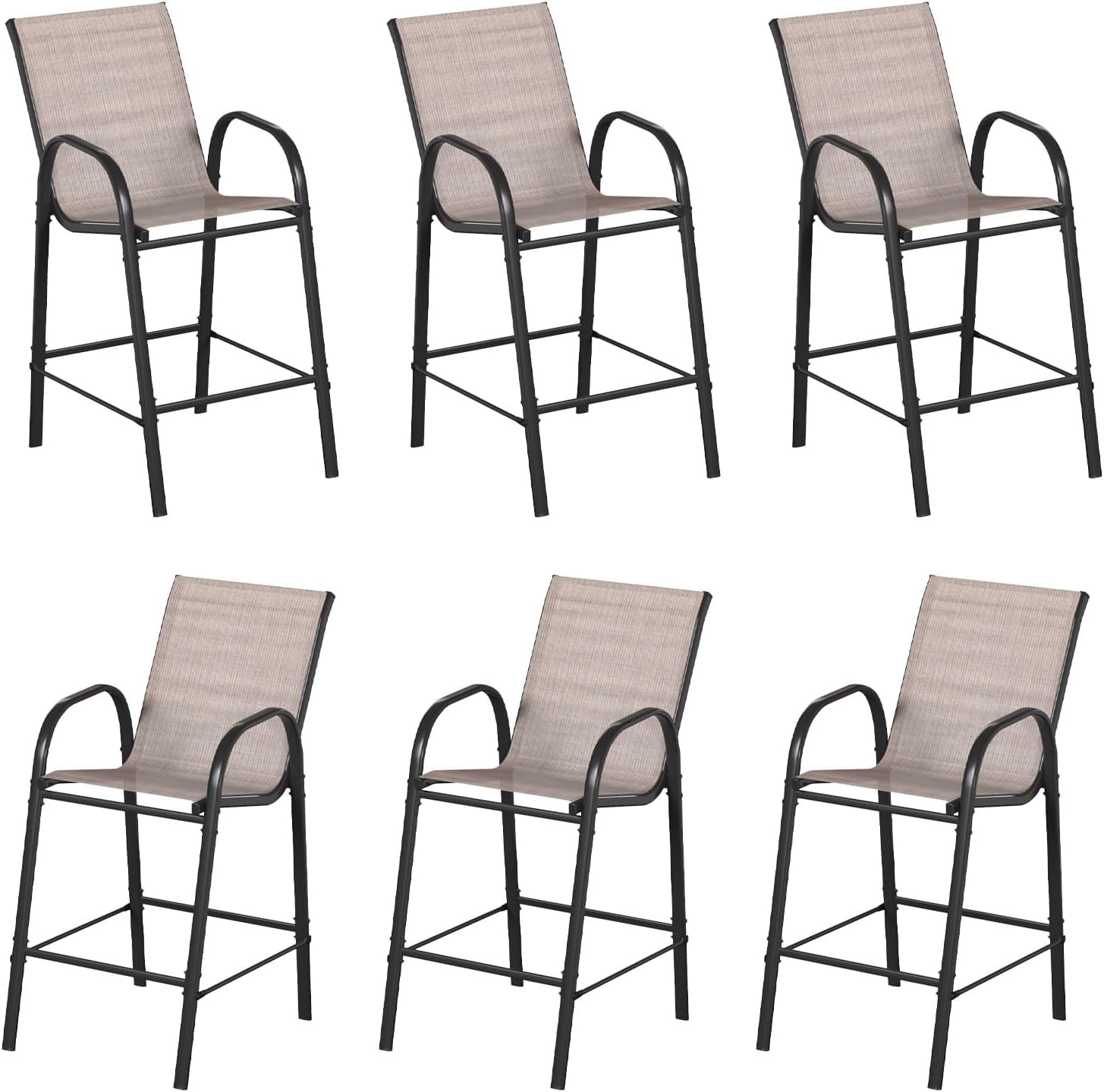 6-Piece Outdoor Bar Stool Set - Stackable High-Back Textilene Chairs ...