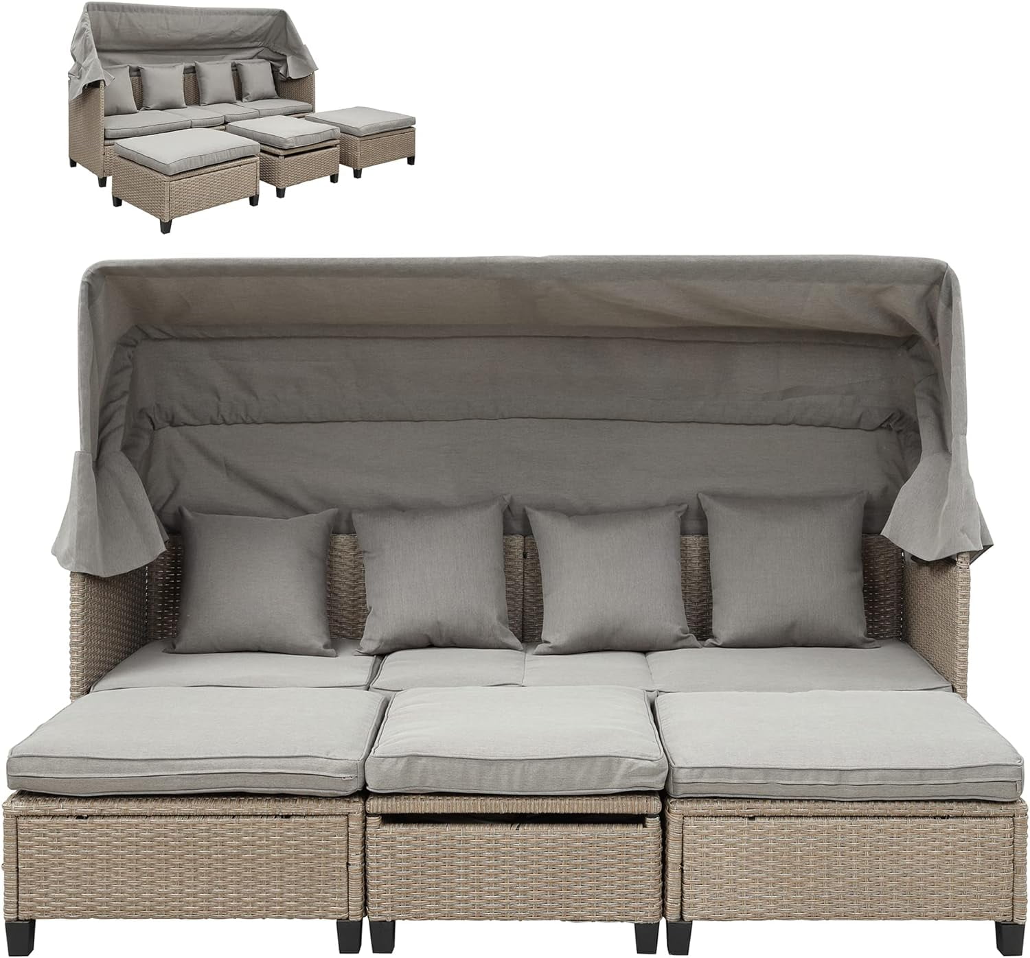 6 Piece Outdoor Daybed Cushion Rattan Couch Patio Sectional Sofa Cover ...