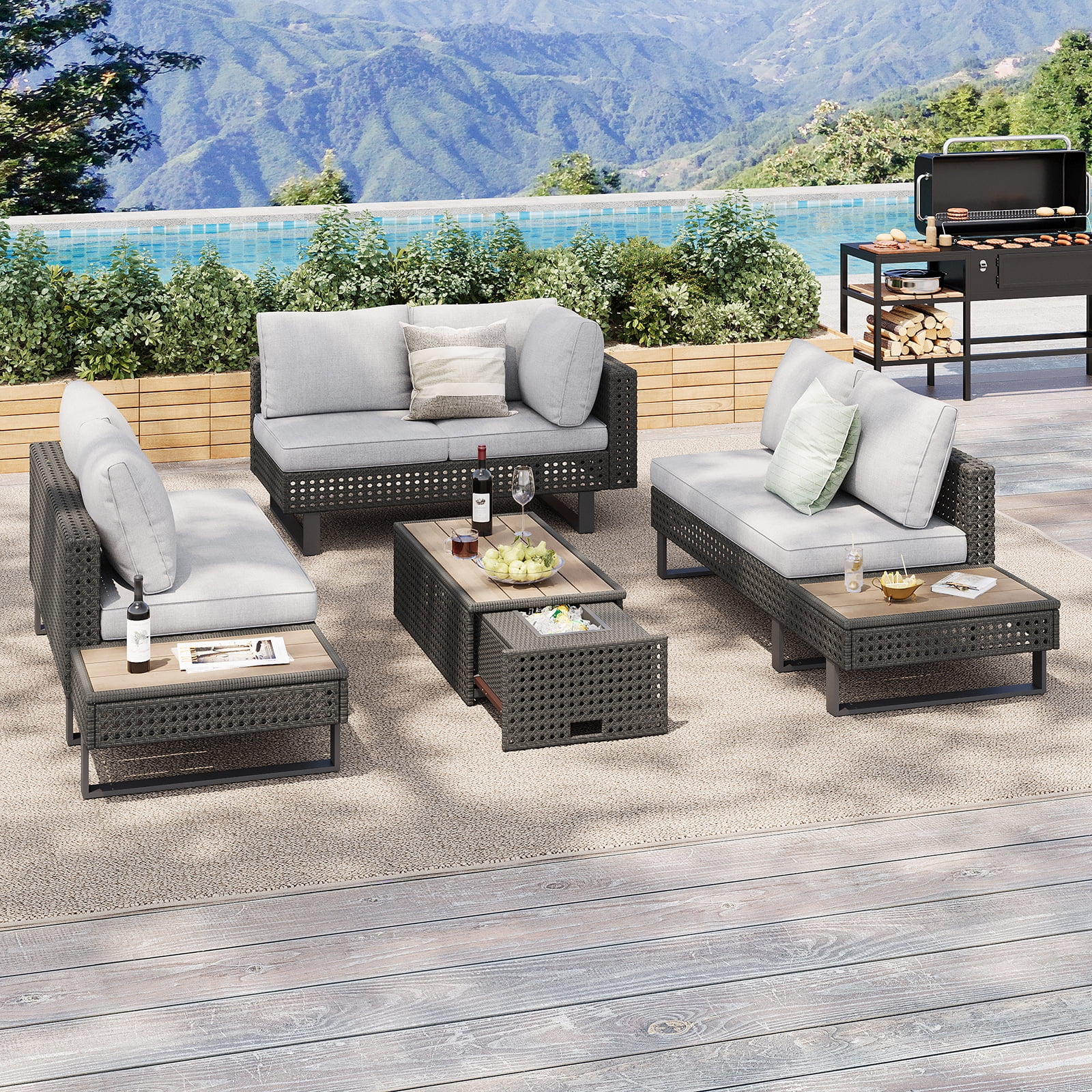 6-Piece Outdoor Sectional Furniture Set for Patio, Expandable Coffee ...