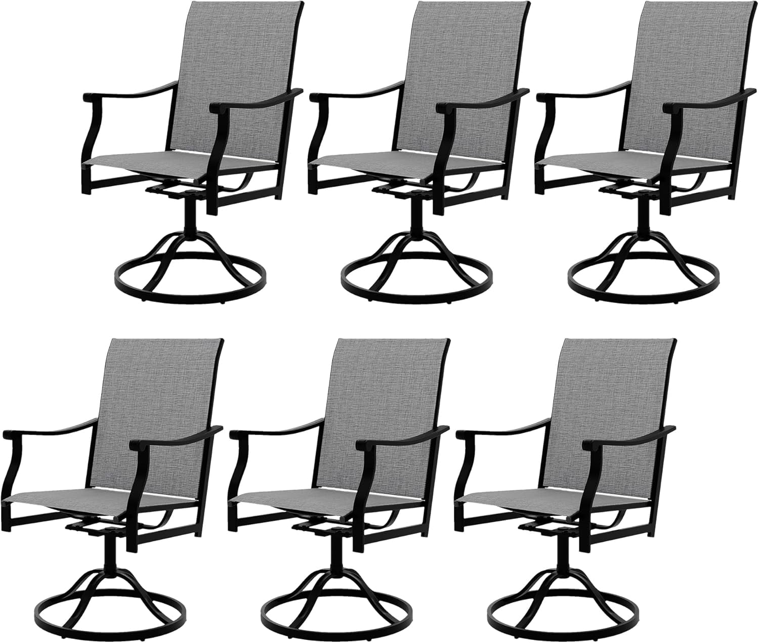6-Piece Outdoor Swivel Dining Chairs with Textilene Breathable Back ...