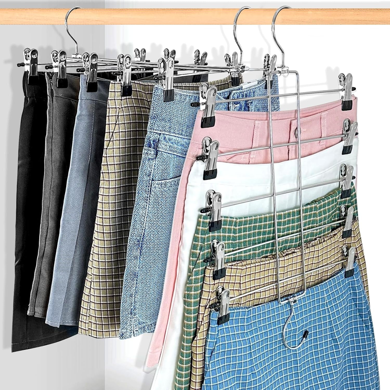 6 Piece Pants Hangers Space Saving,Skirt Hanges with Clips 5 Tier ...