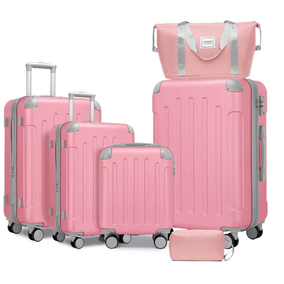 6-Piece Pink Luggage Set Hardside Expandable Spinner Wheels TSA Lock ...