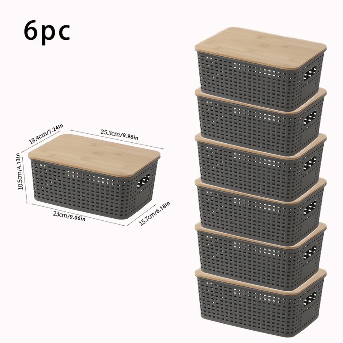 NTYNTY Plaid Plastic Cover Rattan Bamboo Desktop Storage Box, 6 Count ...