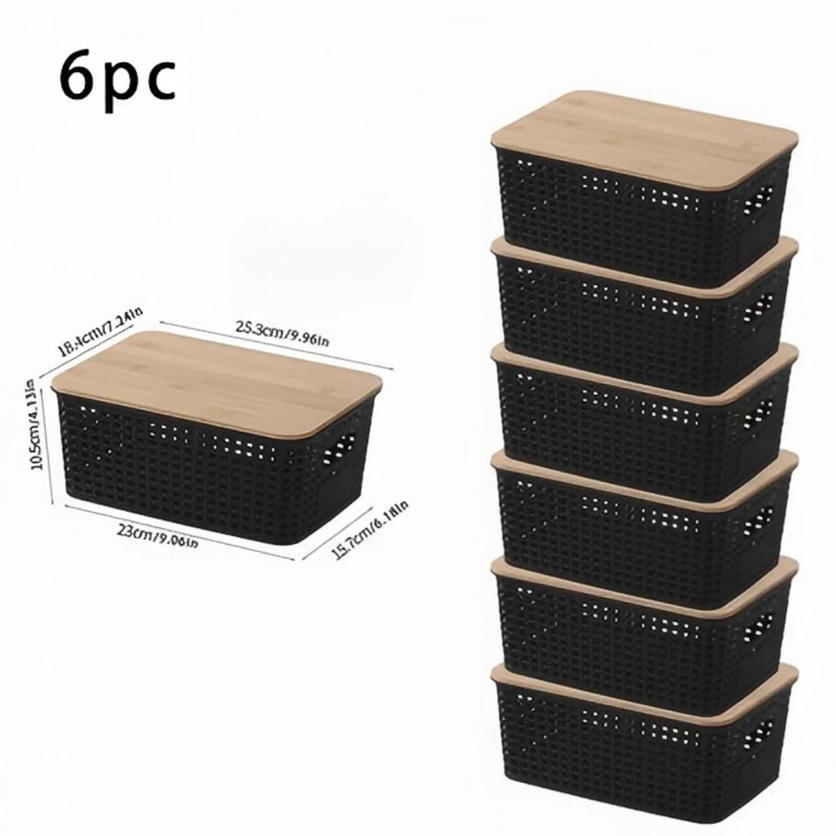 6-Piece Plaid Rattan Bamboo Cover Storage Box, Simple Desktop Storage ...