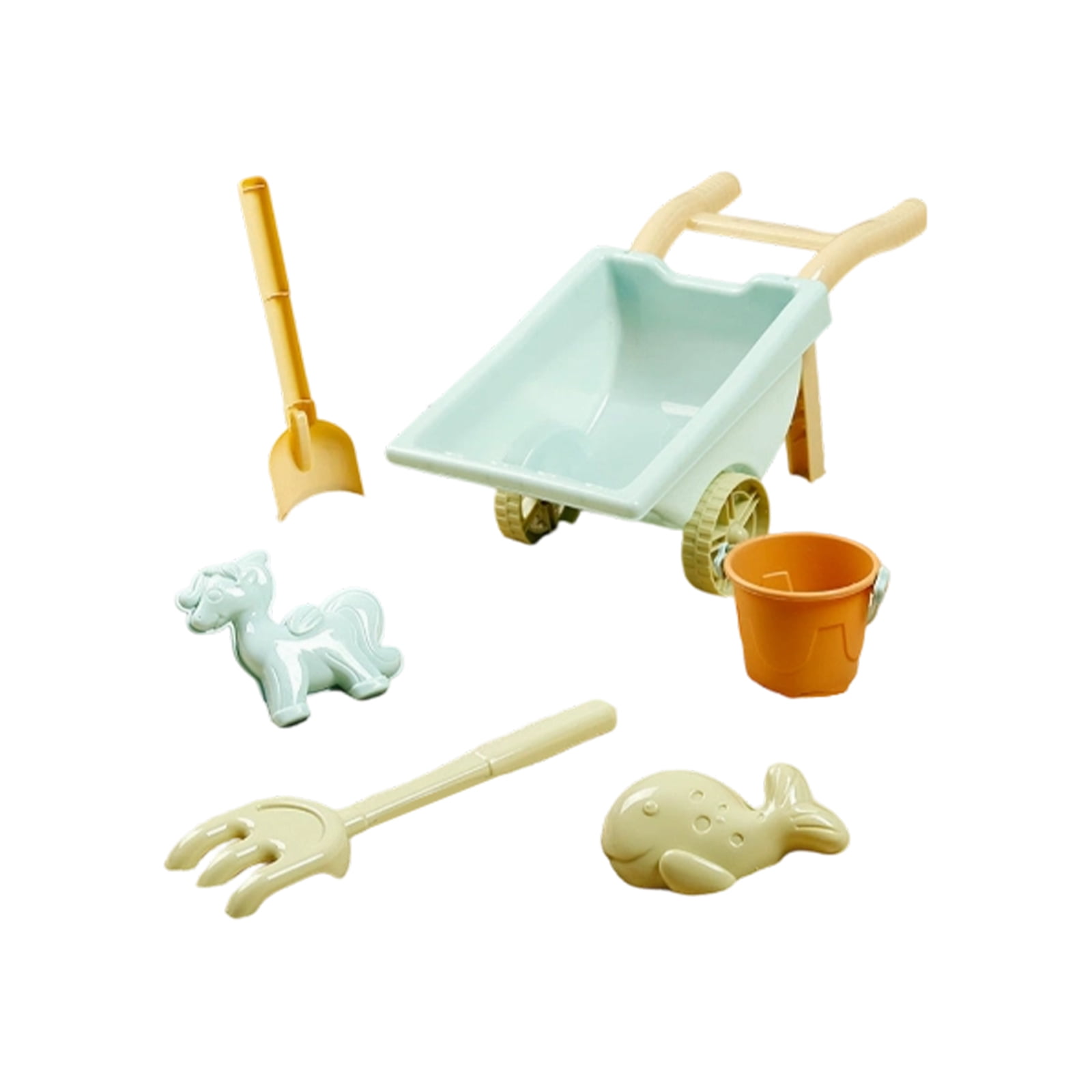 6 Piece Plastic Beach Cart Activity Set, Beach Wagon Bucket Scoops and ...