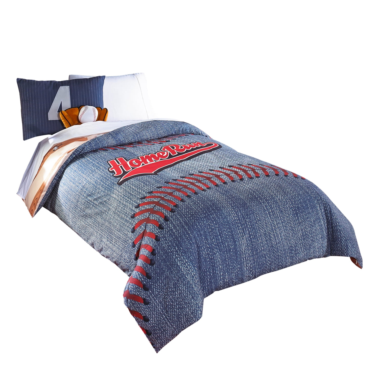 6 Piece Polyester Full Comforter Set with Baseball Inspired Print, Blue ...
