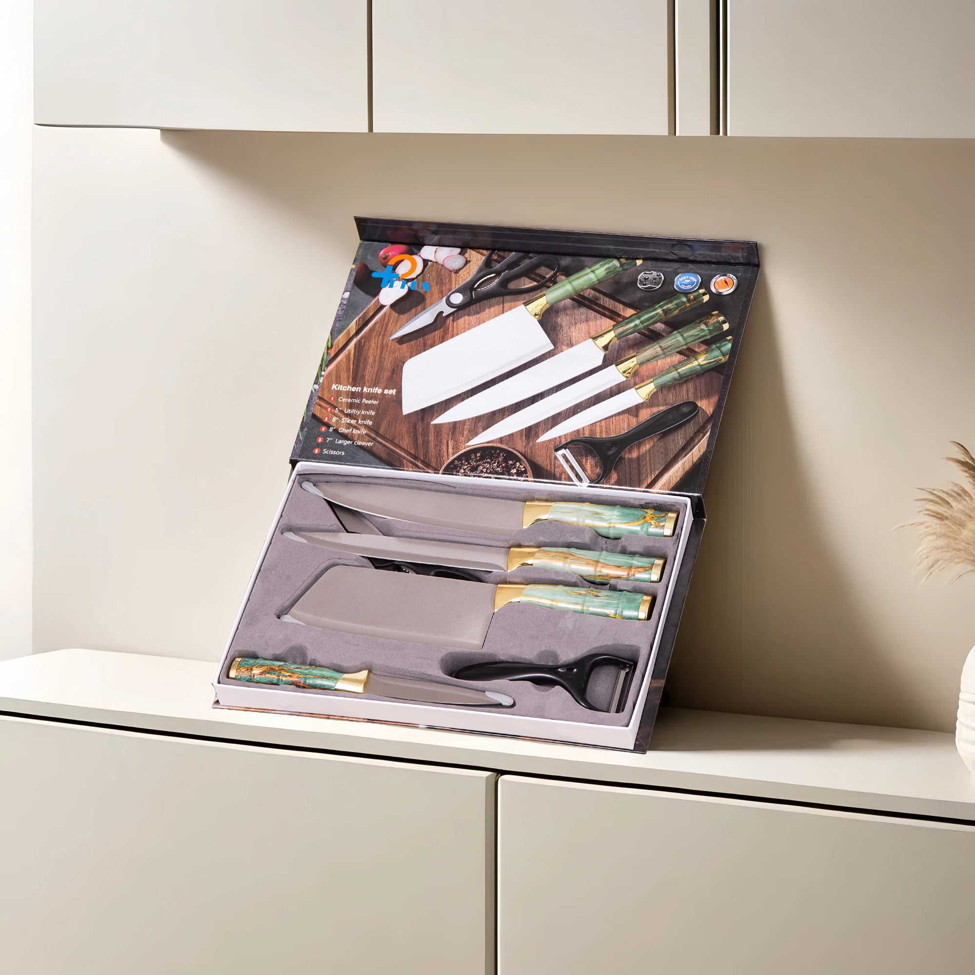 6-Piece Premium Kitchen Knife Set with Bamboo Handle - Chef Knife ...