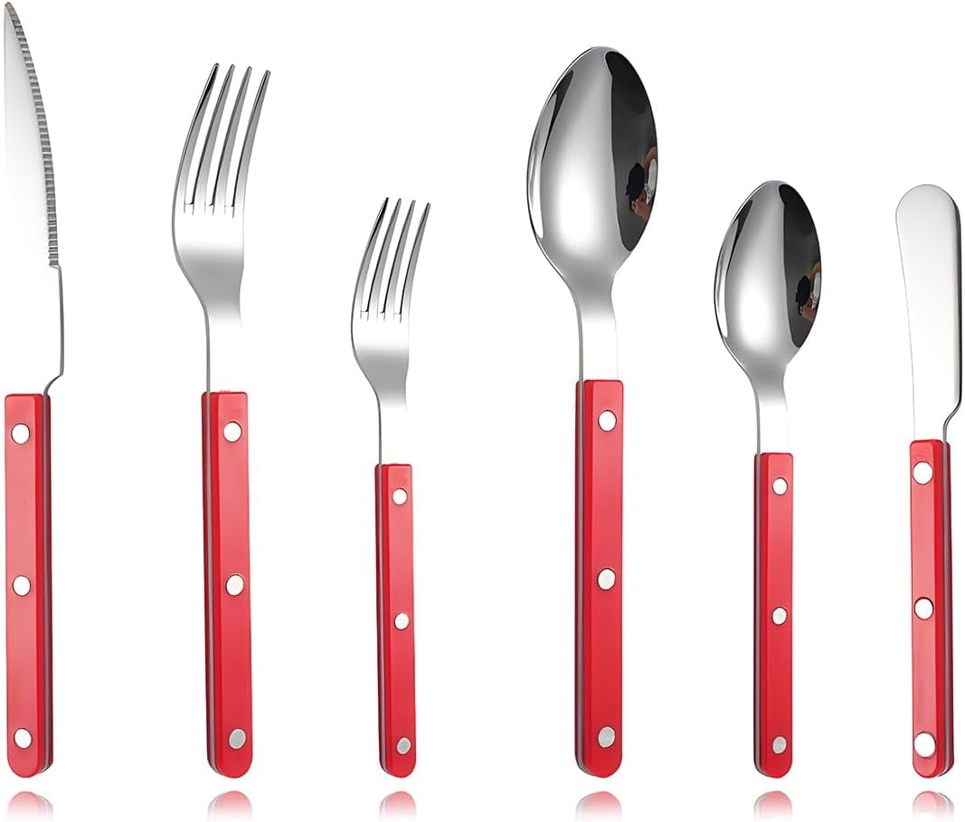 6-Piece Premuim Stainless Steel Flatware Silverware Set - Color Handle ...