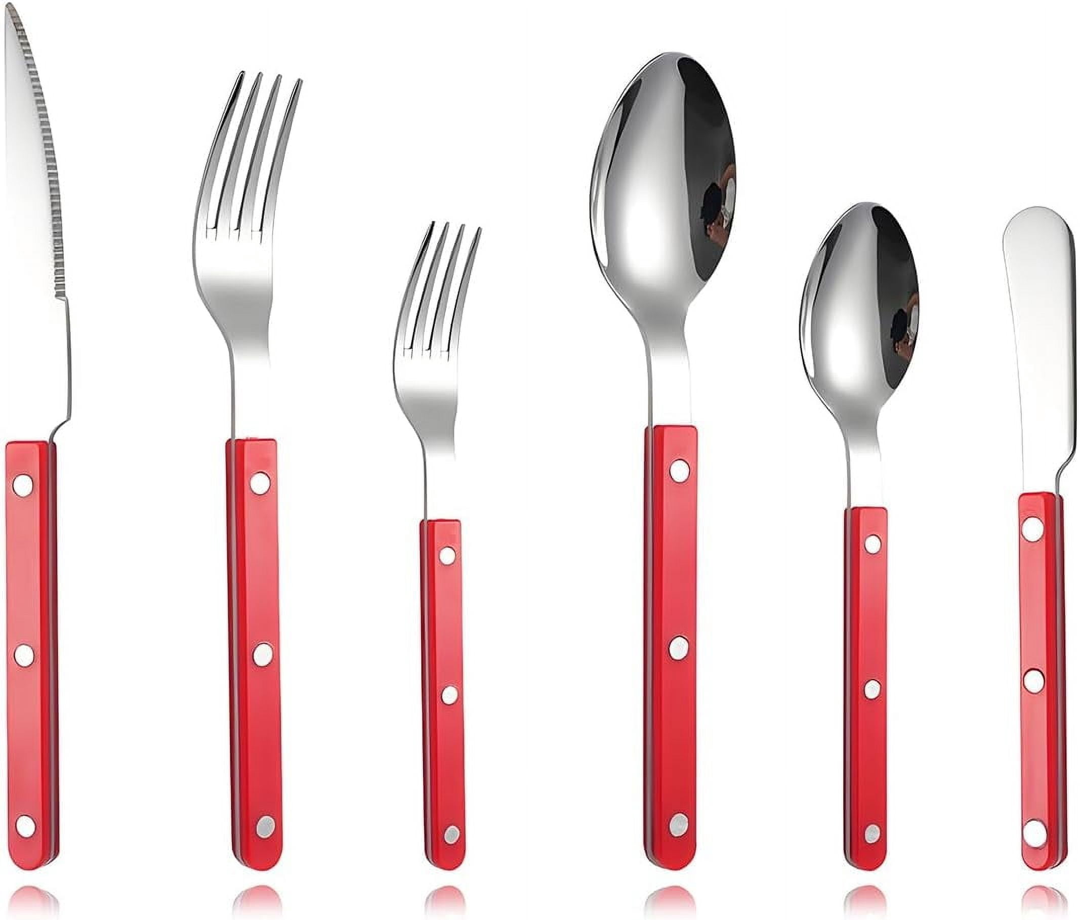 6-Piece Premuim Stainless Steel Flatware Silverware Set - Color Handle ...
