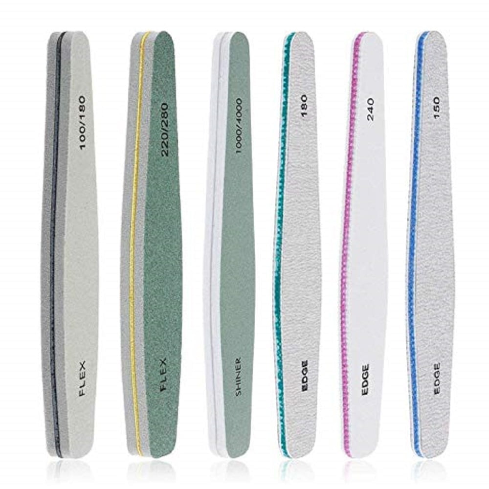 TIKA 6-Piece Professional Dual Grit Nail File Set - 100/180 Emery Board ...