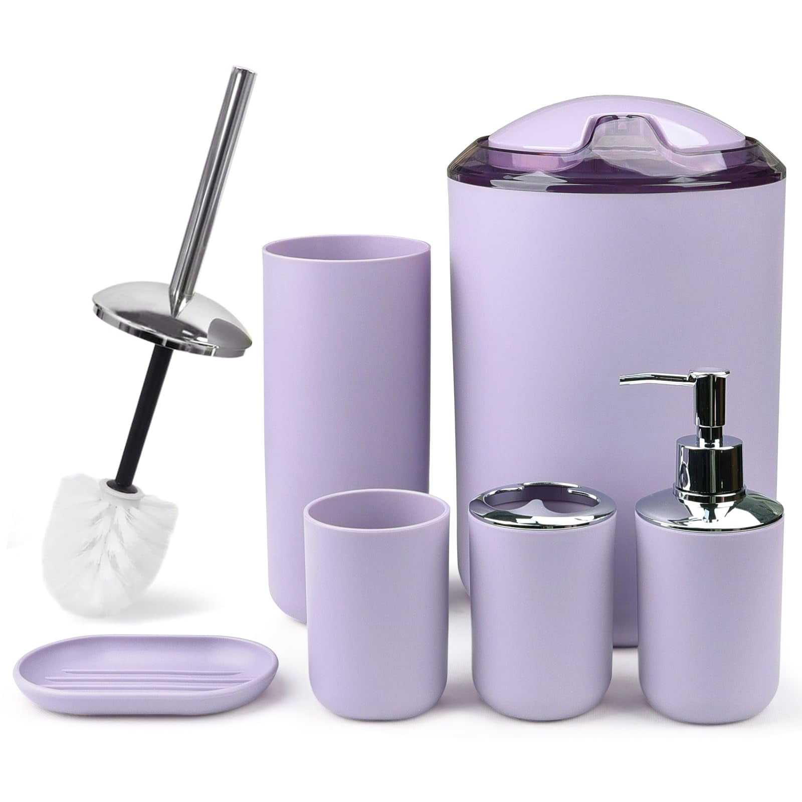 6 Piece Purple Plastic Bathroom Accessory Set For Countertop Decor and ...