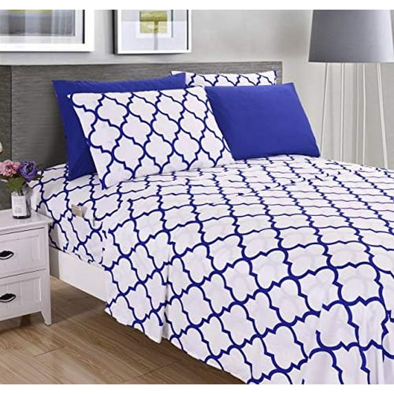 6-Piece Quatrefoil Printed Deep Pocket Bed Sheet Set, Luxurious Silky ...