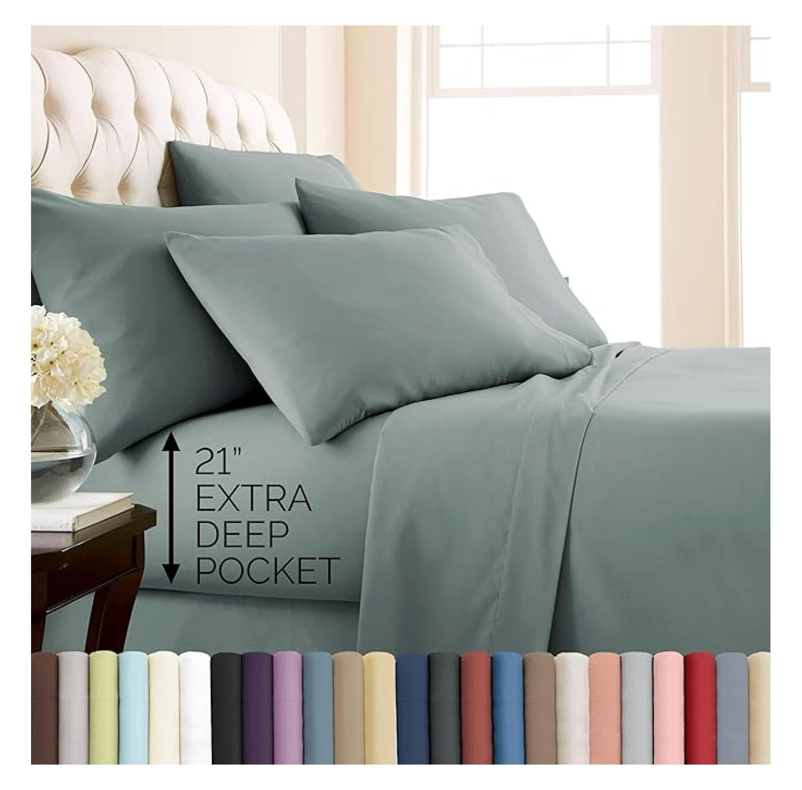6 Piece Queen Sheet Set Deep Pocket, 21-Inch Extra Deep Pocket Queen ...
