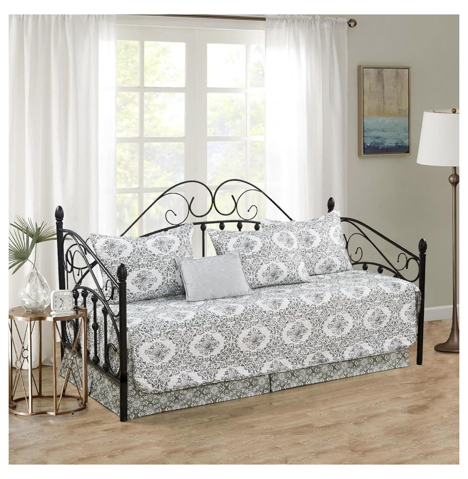 6 Piece Quilted Microfiber Daybed Bedding Cover Set, Soft Lightweight ...