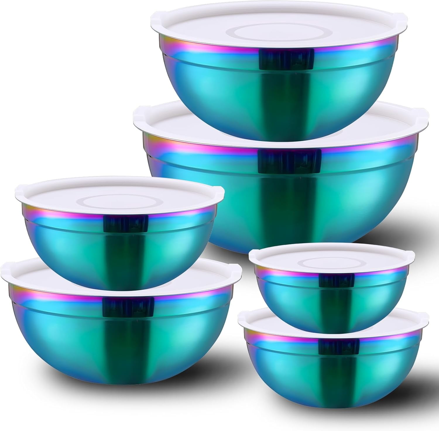 6 Piece Rainbow Mixing Bowls with Lids for Kitchen, Stainless Steel ...