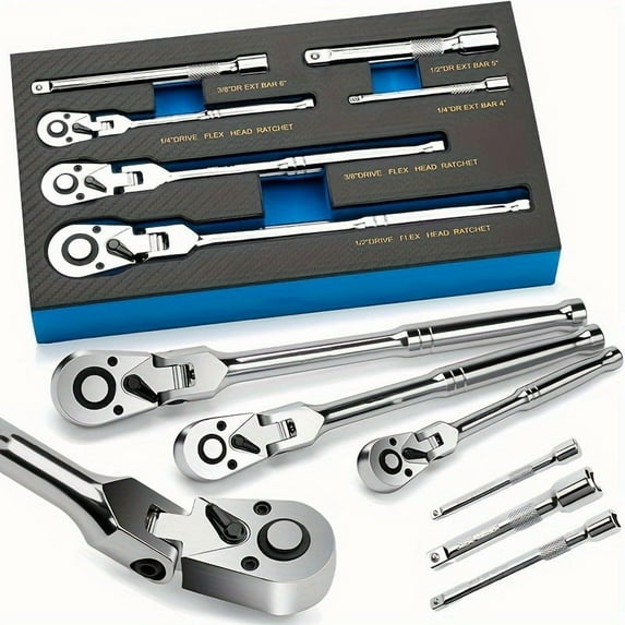 6-Piece Ratchet Wrench Set - 1/4", 3/8", 1/2" Drive, 2-Tooth Ratchet ...