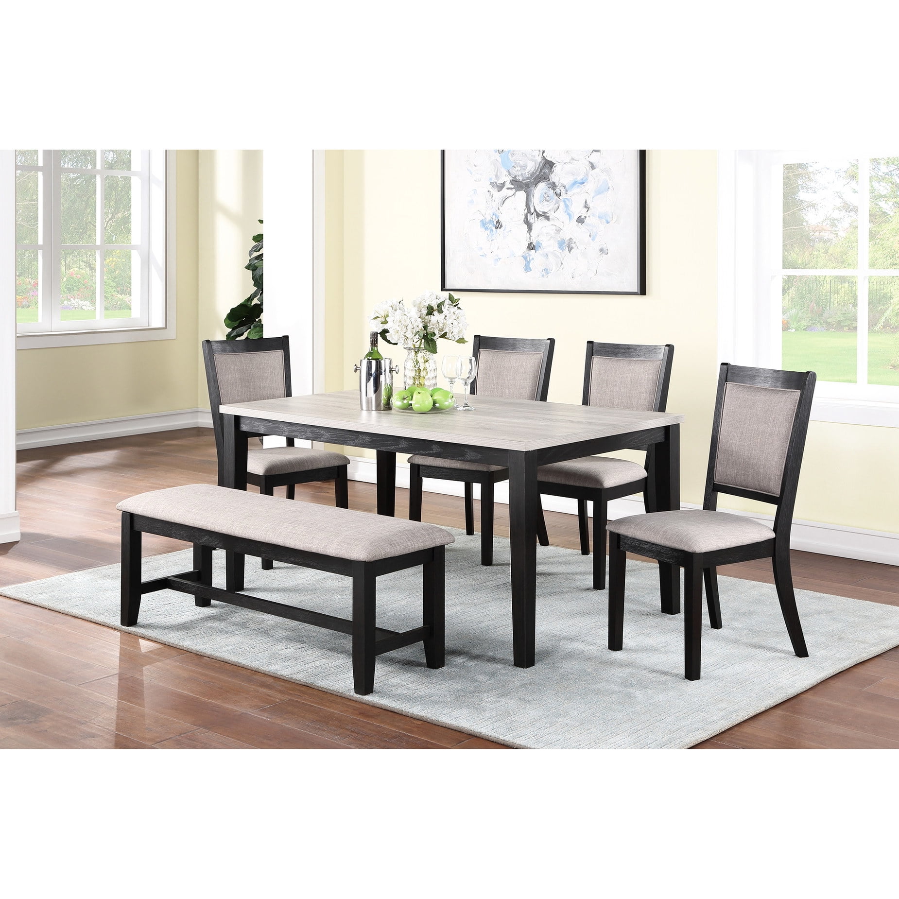 6-Piece Rectangular Table Dining Set with Upholstered Chairs | Ideal ...