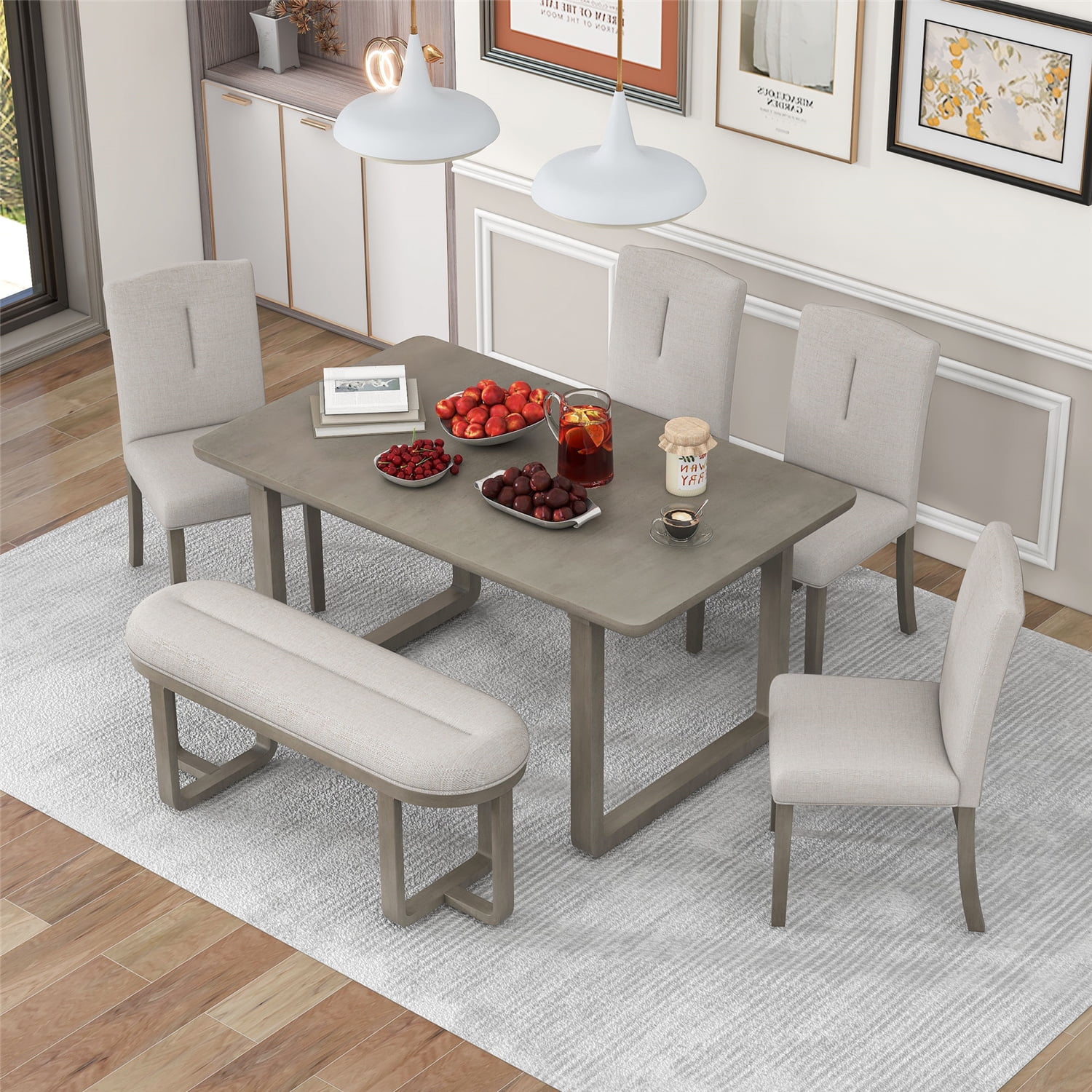 6-Piece Retro-Style Dining Set, Rectangular Dining Table Set with 4 ...