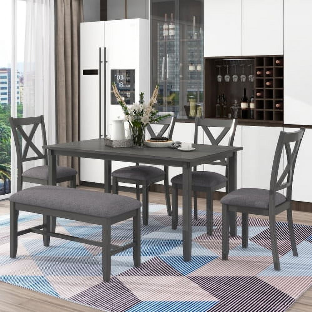 6-Piece Retro Style Dining Table Set, Wood Rectangular Table and 4 ...