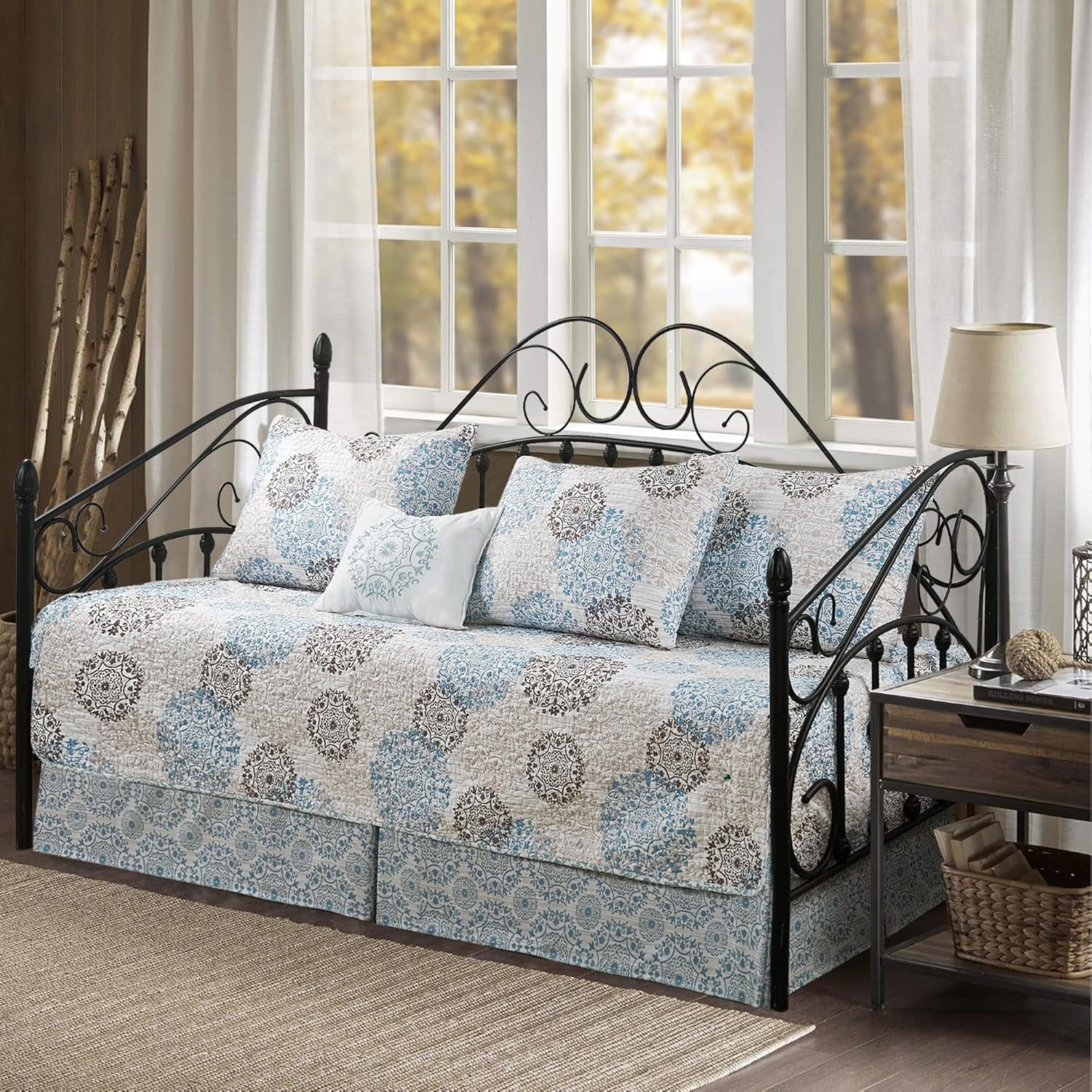 6 Piece Reversible Microfiber Medallion Printed Daybed Cover Set, All ...