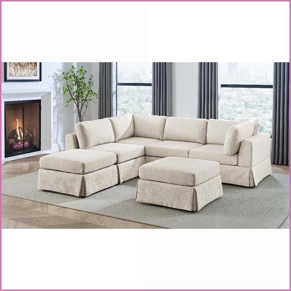 6-Piece Reversible Modular Sectional with Slipcover - Polyester ...