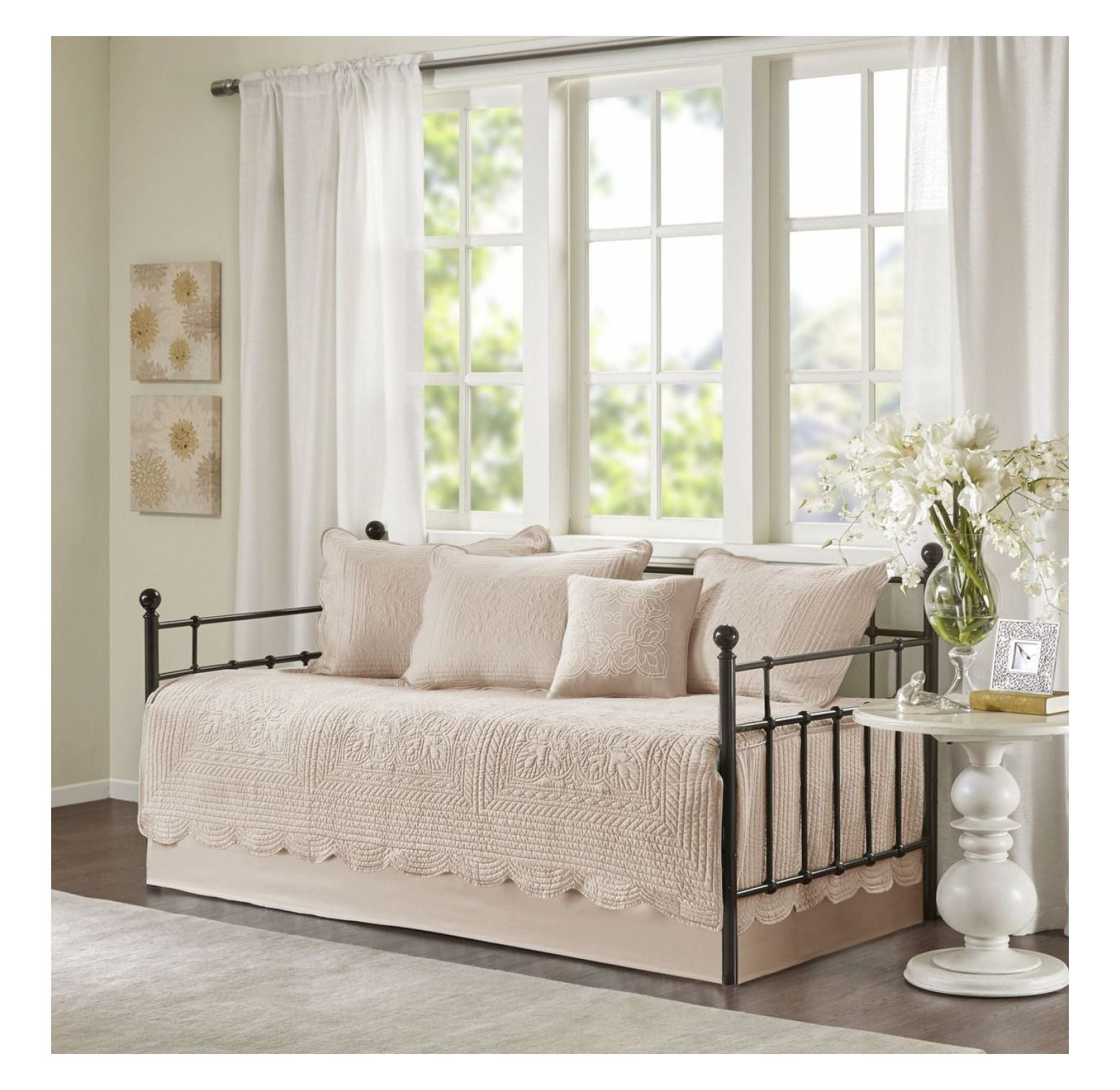 6 Piece Reversible Scalloped Edge Daybed Cover Set Blush Daybed as Pic ...