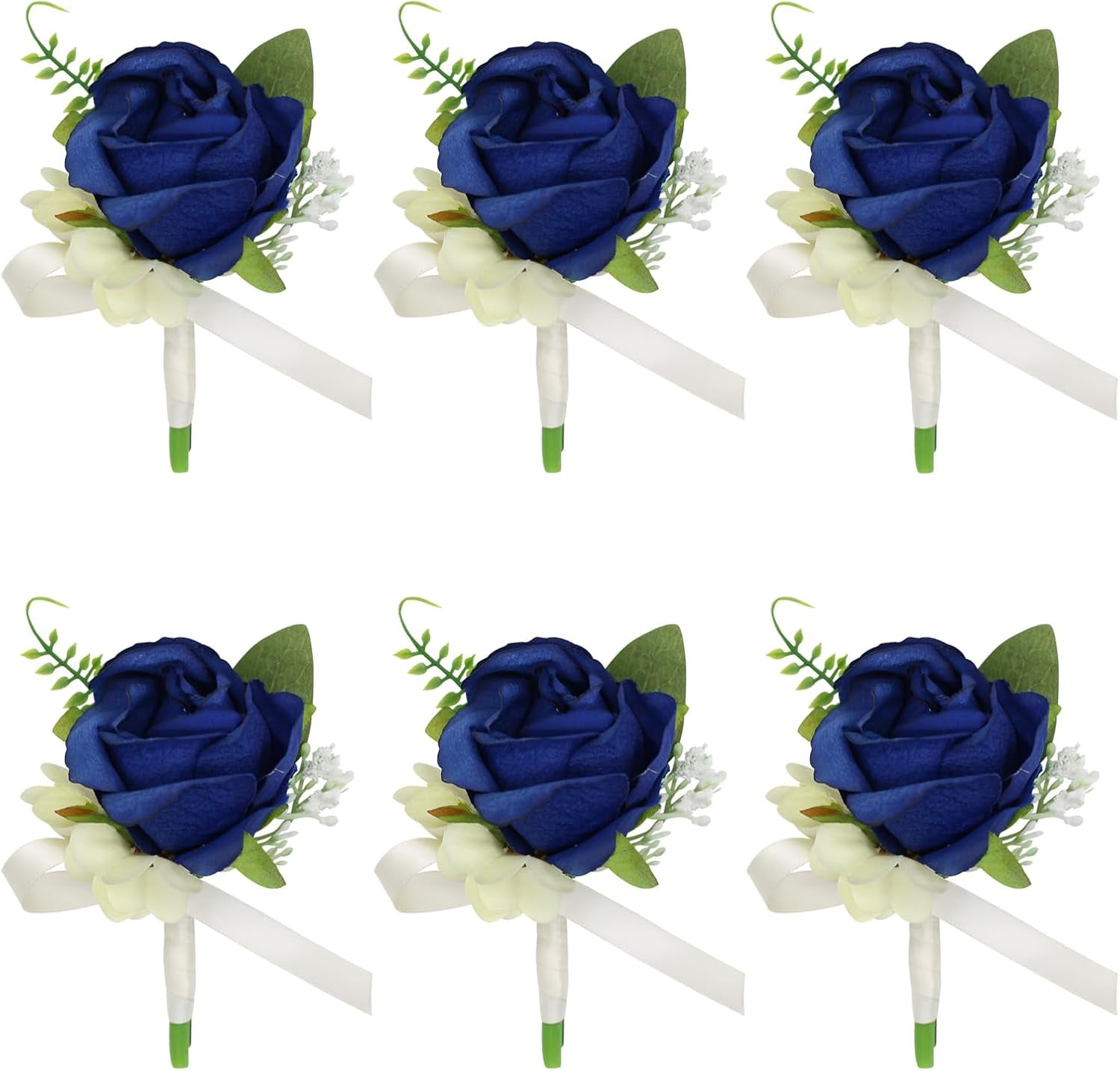 6-Piece Royal Blue Rose Boutonniere Set, Artificial Flowers for Men ...