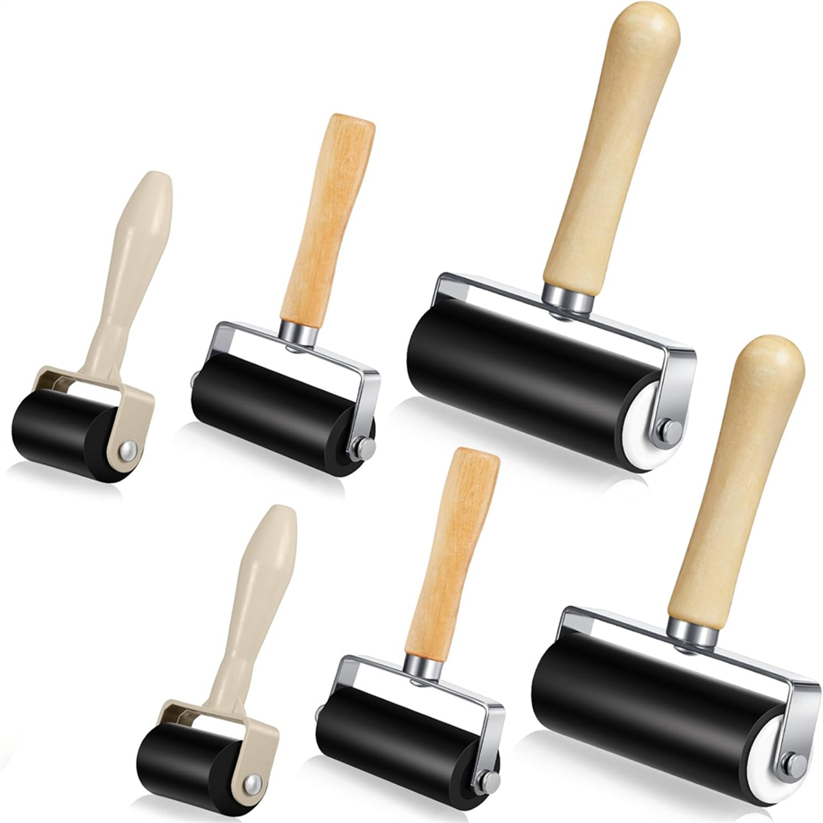6-Piece Rubber Roller for Adhesive Printing, Ink Block Paper, Craft ...
