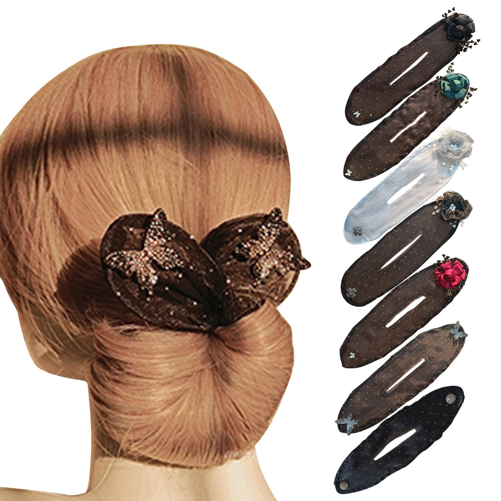 6-Piece Satin Hair Donut Bun Maker Set for Women - Stretchy Hair Roller ...