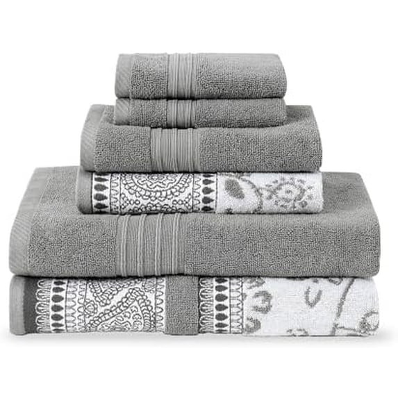 6 Piece Set, 2 Bath Towels, 2 Hand Towels, 2 Washcloths Yarn Dyed ...