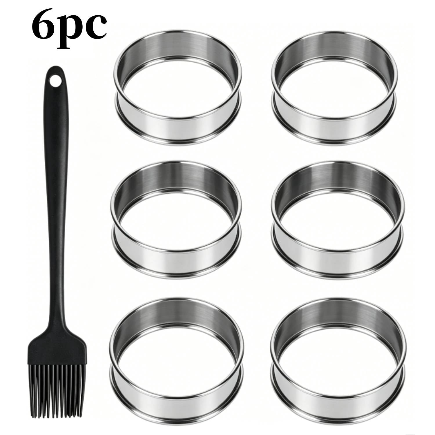 6-Piece Set of 4-Inch British Muffin Rings, Stainless Steel Bread Rings ...