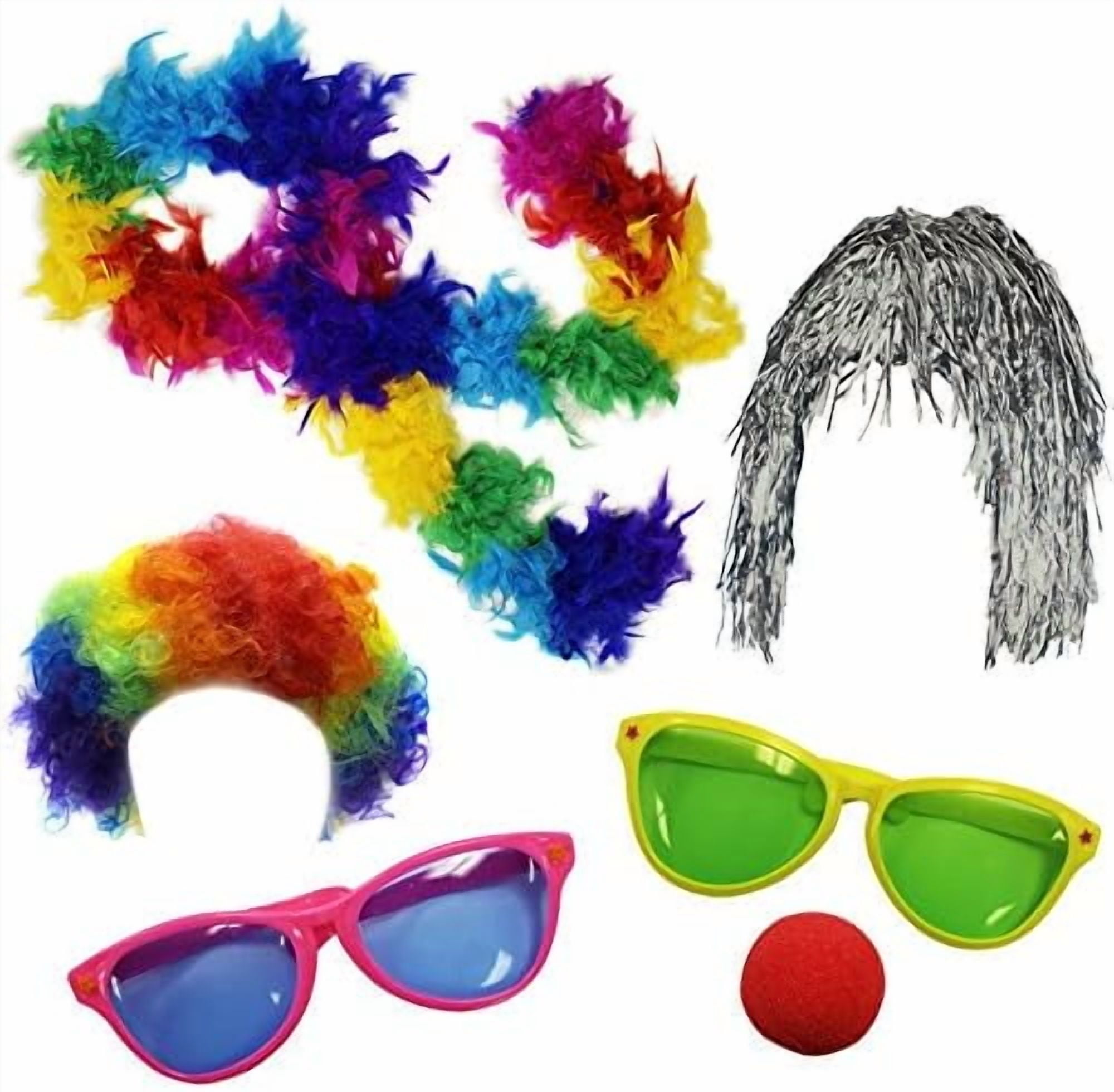6 Piece Set - Clown Wig Sunglasses & Nose - Clown Accessories Kit ...
