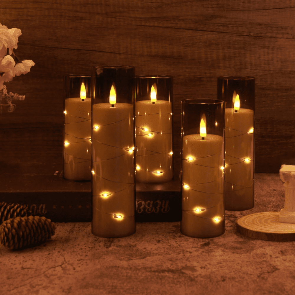 6-Piece Set Flameless Candles With Embedded Star String & Holders ...